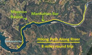 Hiking along the American River from Mormon to Manhattan Bar