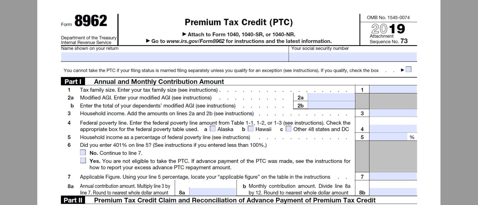 IRS 2019 Health Insurance Subsidy Tax Credit Reconciliation