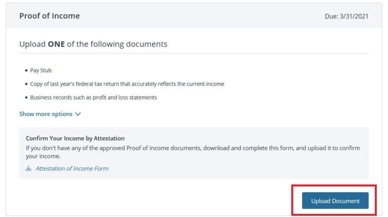 Proof of Income for Covered California, Attestation Form